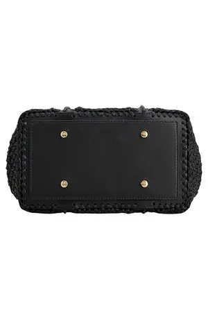 TOD'S Mini T Timeless Crochet Raffia & Leather Shopping Bag - Nero