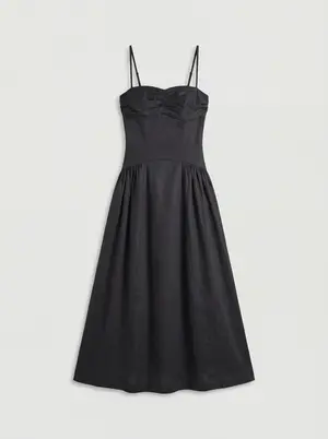 WAREHOUSE Dropped Waist Ruched Bust Midi Dress