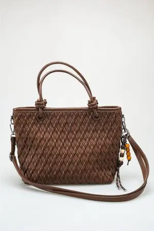 PROLOGUE SHOES Cienna Woven Top Handle Bag Brown