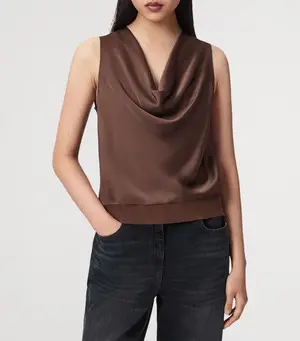 ALLSAINTS Zoey Satin Cowl Neck Tank Top