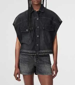 ALLSAINTS Alba Sleeveless Studded Denim Shirt - Black