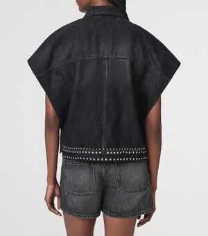 ALLSAINTS Alba Sleeveless Studded Denim Shirt - Black