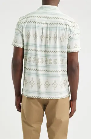 DARK SEAS Palmetto Geo Pattern Cotton Camp Shirt - Off-white/blue