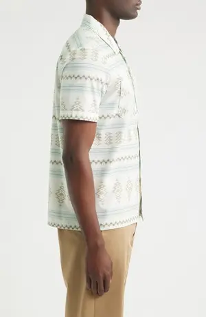DARK SEAS Palmetto Geo Pattern Cotton Camp Shirt - Off-white/blue