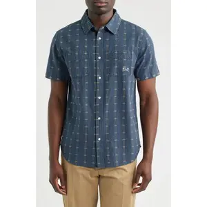 DARK SEAS Gildale Textured Stripe Short Sleeve Cotton Snap-up Shirt - Storm