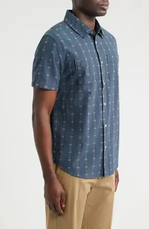 DARK SEAS Gildale Textured Stripe Short Sleeve Cotton Snap-up Shirt - Storm