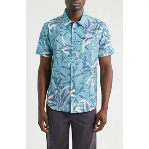 DARK SEAS Webster Floral Short Sleeve Cotton Buttion-up Shirt - Blue