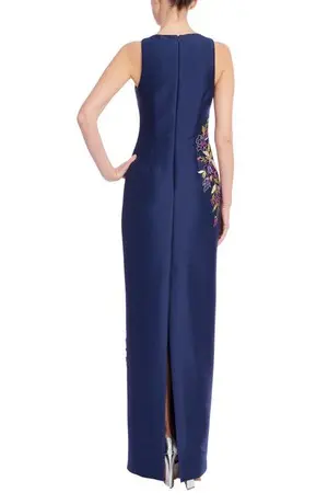 Badgley Mischka Floral Embroidered Column Gown