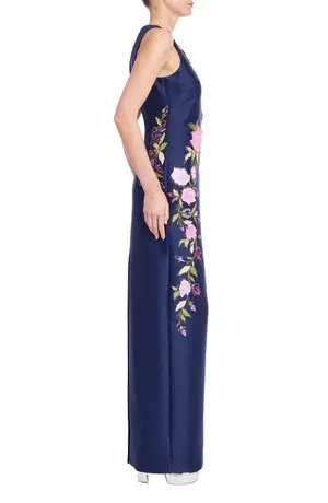 Badgley Mischka Floral Embroidered Column Gown