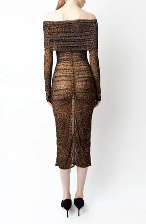 Lapointe Printed Mesh Off-shoulder Midi Dress