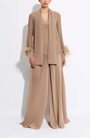 Lapointe Feather-trimmed Georgette Scarf Top - Oat