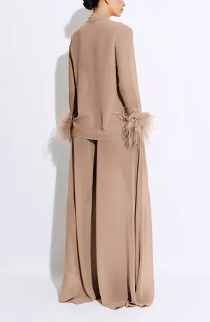 Lapointe Feather-trimmed Georgette Scarf Top