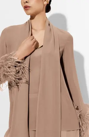 Lapointe Feather-trimmed Georgette Scarf Top