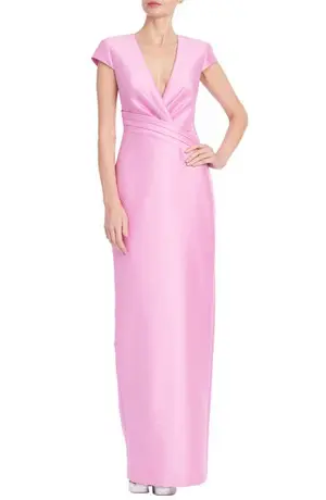 Badgley Mischka Short Sleeve Column Gown - Rose
