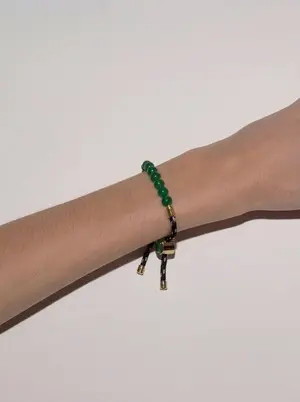 SEREE Paracord Jade Slider Bracelet - Black
