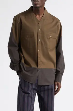 MAISON MARGIELA Colorblock Virgin Wool Blend Shirt Jacket - Deep Brown