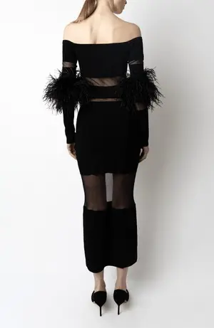 Lapointe Matte Viscose Intarsia Dress With Feathers