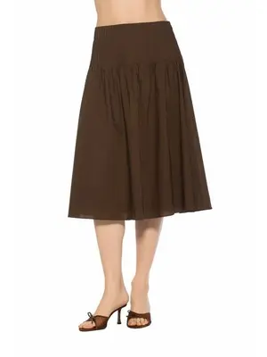ALEXIA ADMOR Esme Pintuck Waist Full Poplin Midi Skirt - Brown