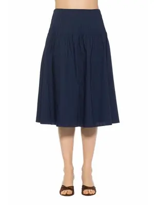 ALEXIA ADMOR Esme Pintuck Waist Full Poplin Midi Skirt - Navy