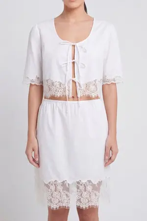 NUAJE NUAJE Soleil Lace Trim Cotton Skirt - White