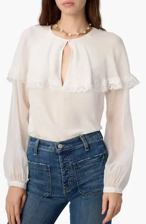 Cami Nyc Marila Lace Trim Ruffle Silk Chiffon Top - White