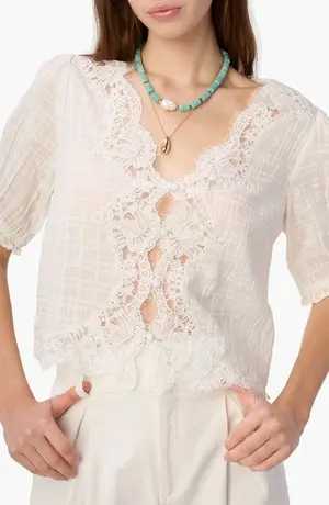Cami Nyc Junie Eyelash Lace Trim Cotton & Silk Top - White
