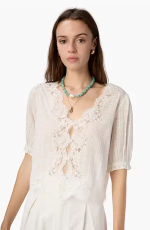 Cami Nyc Junie Eyelash Lace Trim Cotton & Silk Top