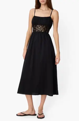 Cami Nyc Octavia Lace Inset Cotton Midi Dress - Black
