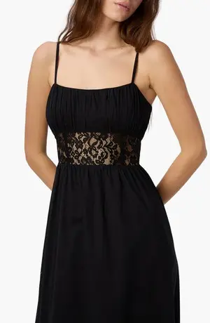 Cami Nyc Octavia Lace Inset Cotton Midi Dress - Black