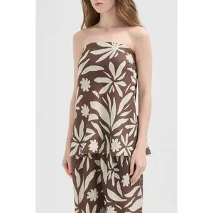 NUAJE NUAJE Rhea Strapless Bias Linen Top - Brown
