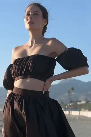 NUAJE NUAJE Isabelle Off-shoulder Puff Sleeve Crop Top