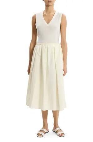 Theory Pleated Organic Cotton Midi Skirt