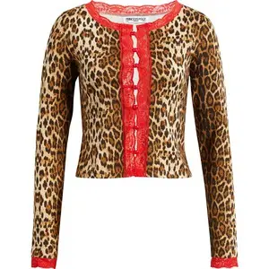 Princess Polly Pour It Up Lace Trim Button-up Top - Leopard
