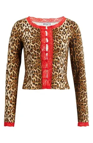 Princess Polly Print Lace Trim Button-up Top