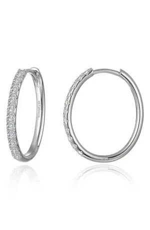 Lafonn Alina Pavé Simulated Diamond Small Oval Hoop Earrings - Silver
