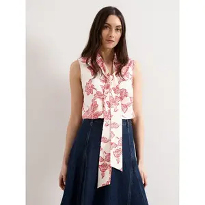 PHASE EIGHT Junie Tie Neck Sleeveless Blouse - Red