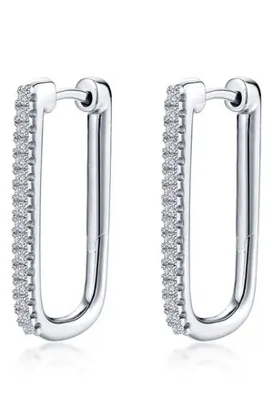 Lafonn Pavé Simulated Diamond Rectangular Hoop Earrings Silver