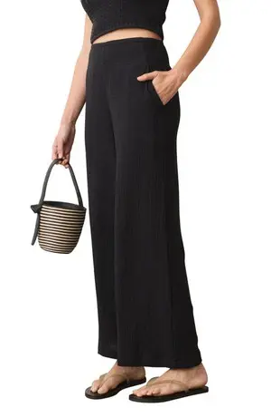 Marine Layer Isla Pull-on Double Cloth Wide Leg Pants - Black