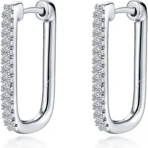 Lafonn Pavé Simulated Diamond Rectangular Hoop Earrings - Silver