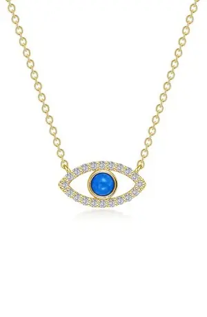 Lafonn Sterling Silver Goldtone Plate Simulated Diamond And Reconstituted Evil Eye Necklace - Turquoise
