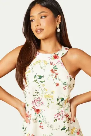 OASIS Petite Ottoman Twill Halter Midi Dress