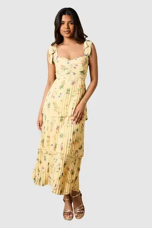 OASIS Petite Tie Shoulder Midi Dress - Lemon
