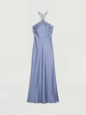 OASIS Halterneck Satin Maxi Dress With Lace Trim
