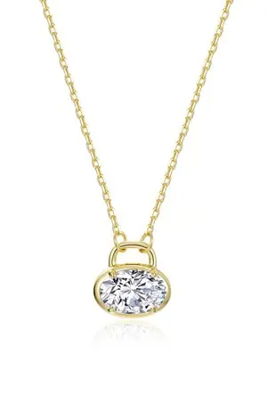 Lafonn Lafonn Oval Lock Necklace With Simulated Diamonds Gold