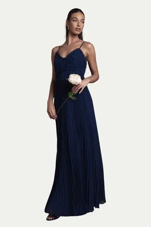 OASIS Chiffon Ruffle Strap Maxi Dress - Navy
