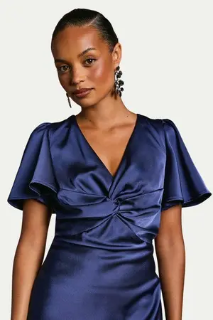OASIS Angel Sleeve Midi Dress - Navy