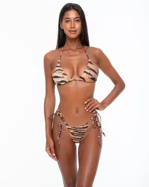 One Empire Iris Leo Print Triangle Bikini Bottoms