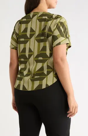 Anne Klein Printed Bateau Neck Top