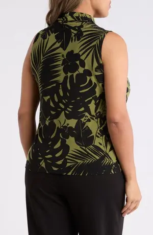 Anne Klein Sleeveless Floral Print Top With Shawl Collar