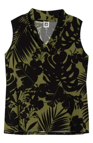 Anne Klein Sleeveless Floral Print Top With Shawl Collar